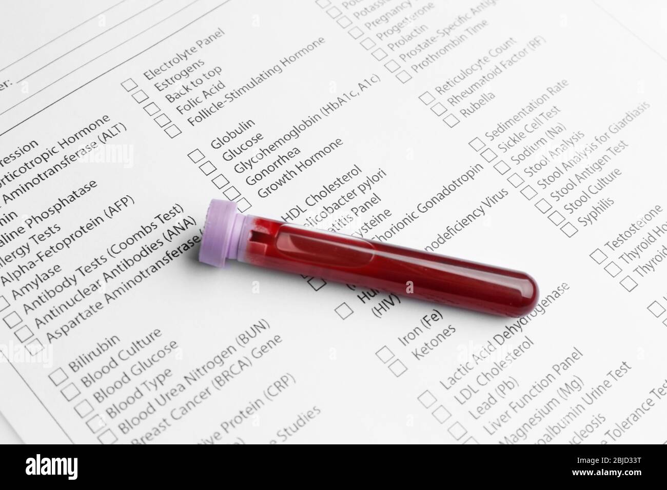 Blood test red tube report hi-res stock photography and images - Alamy