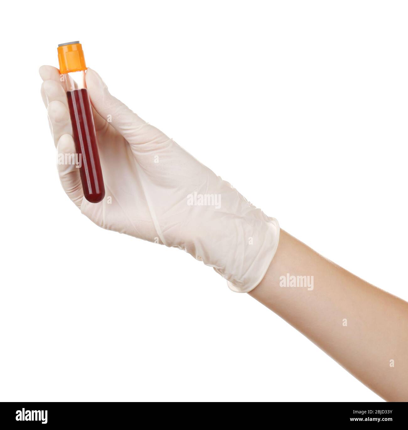 Hand holding test tube with blood isolated on white Stock Photo - Alamy