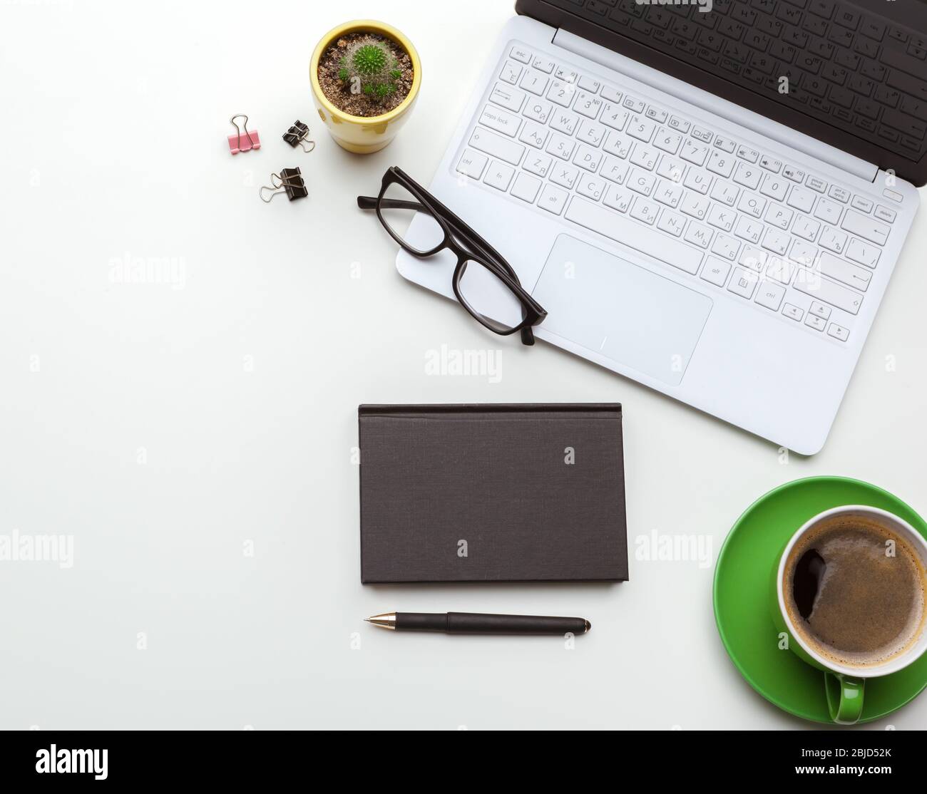 office working desk top view. Close up Stock Photo - Alamy