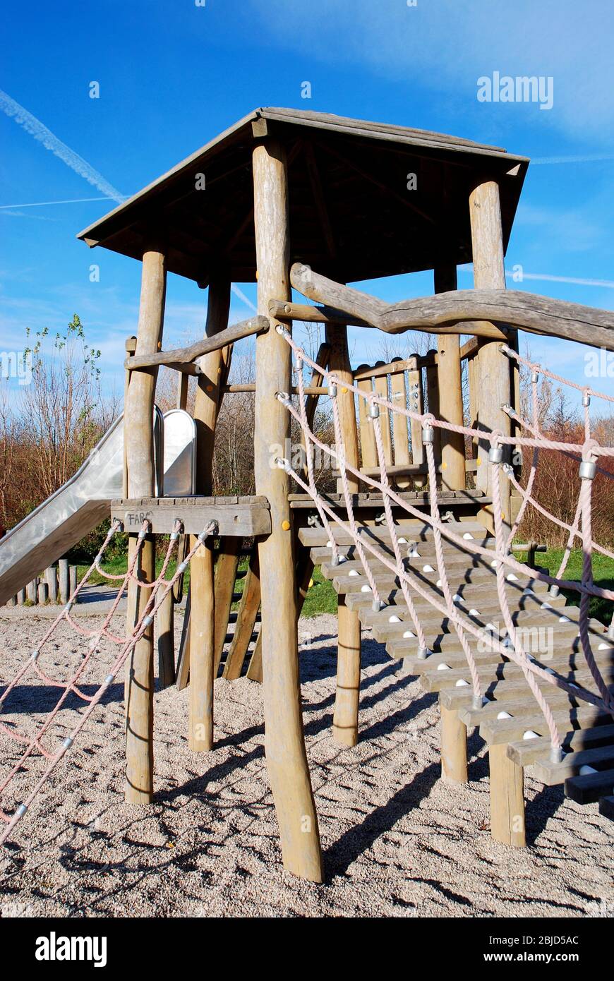 wooden tower ecological playground for kids Stock Photo - Alamy