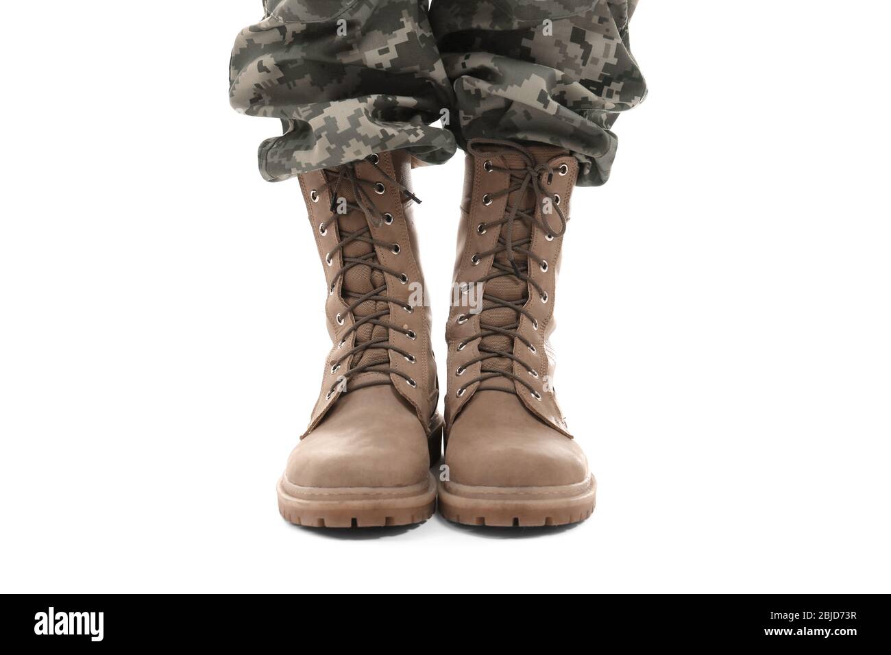 Feet of soldier on white background, close up Stock Photo - Alamy