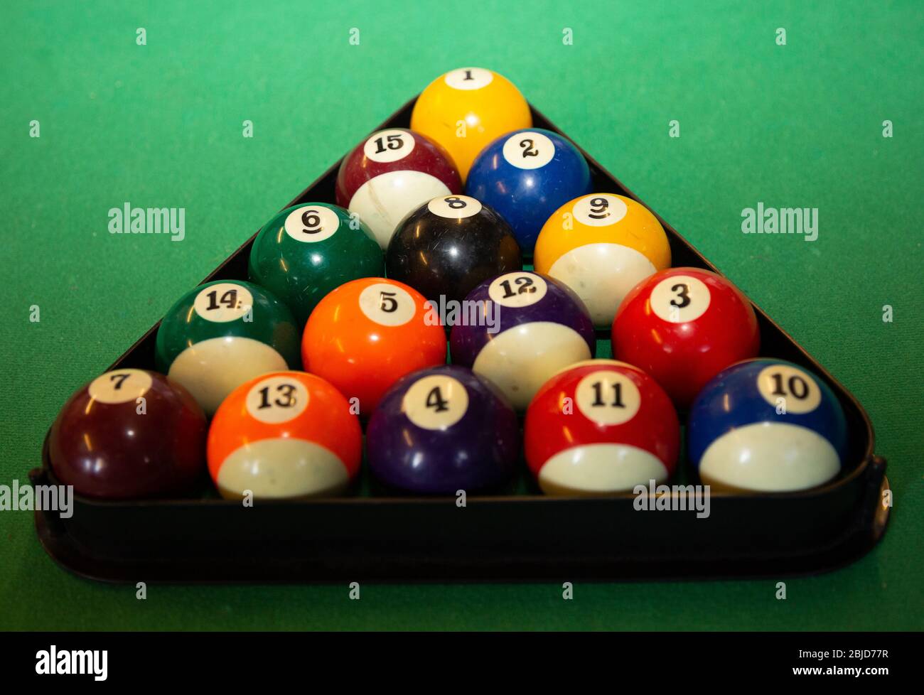 Pool balls in triangle Stock Photo - Alamy