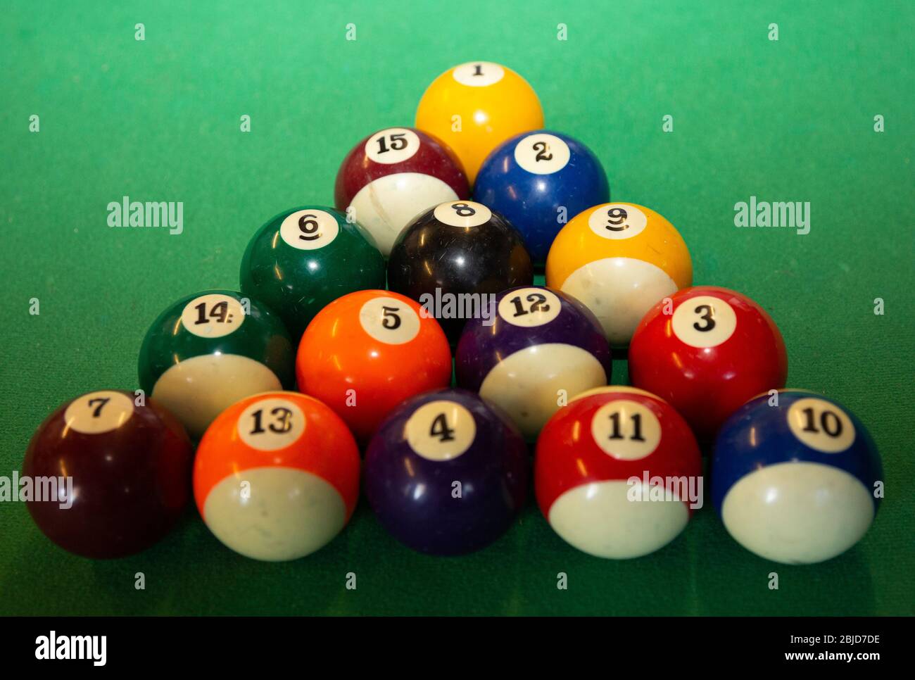 Pool balls in triangle Stock Photo - Alamy