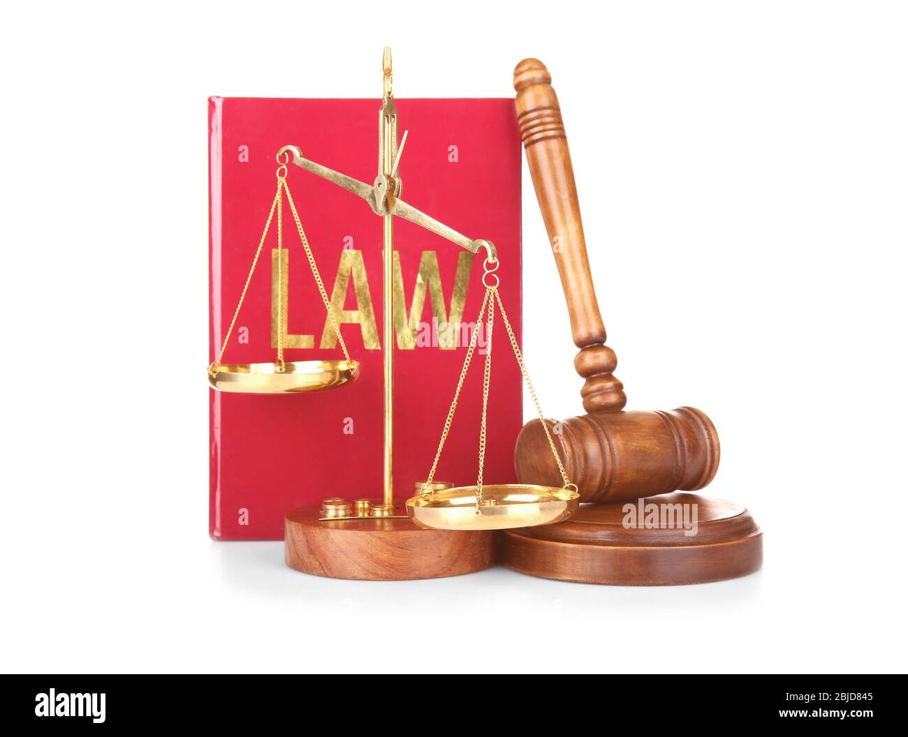 Judge gavel, scales and book on white background Stock Photo - Alamy