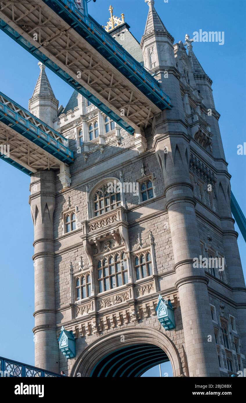 Detail of one of the towers of London's iconic Victorian Gothic 'Tower ...
