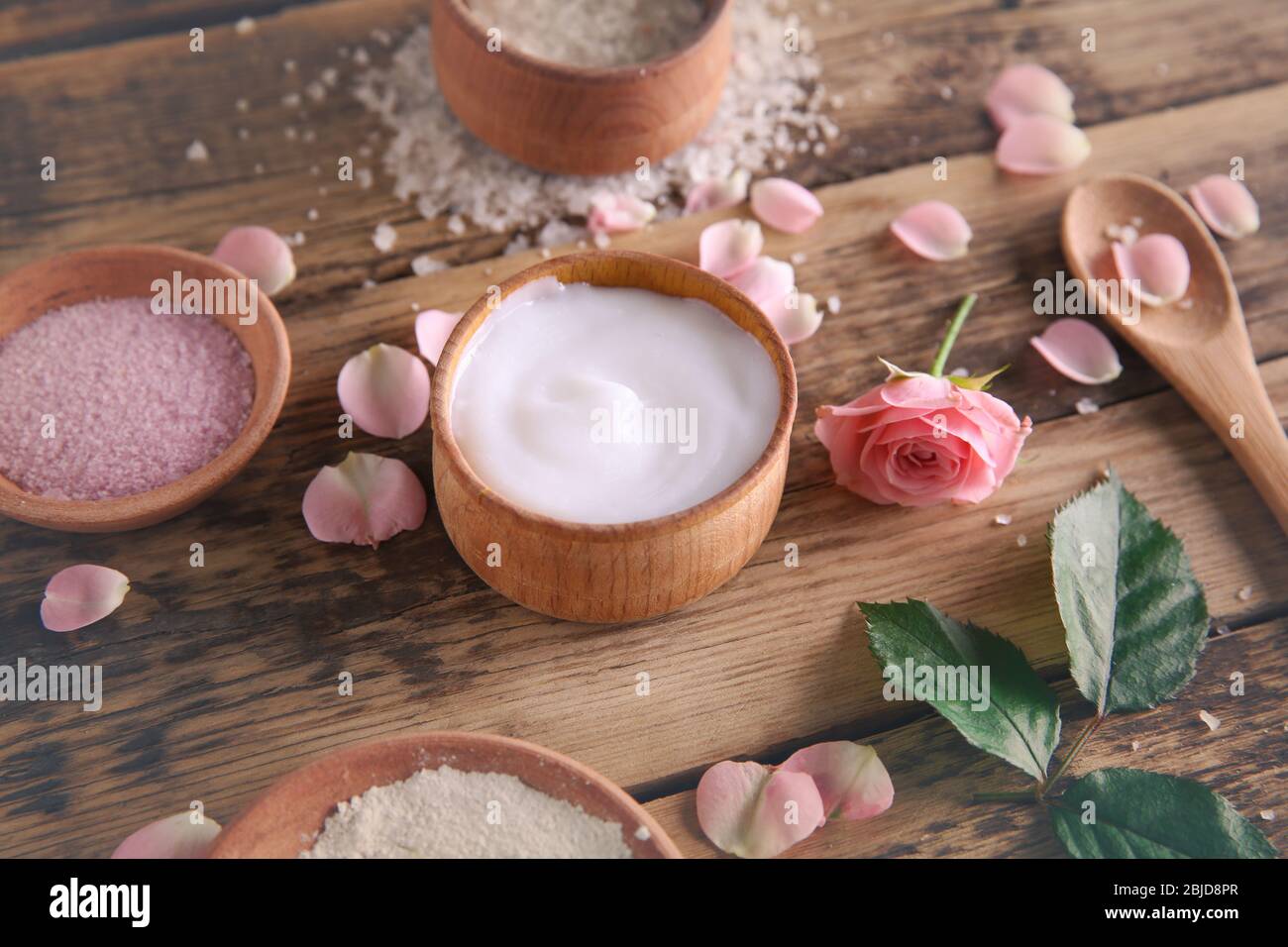 Natural ingredients for homemade cosmetics on wooden background Stock ...