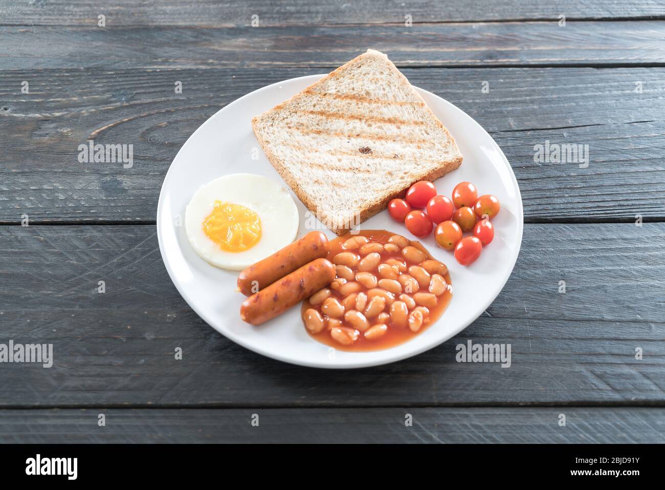breakfast food on wood background Stock Photo - Alamy