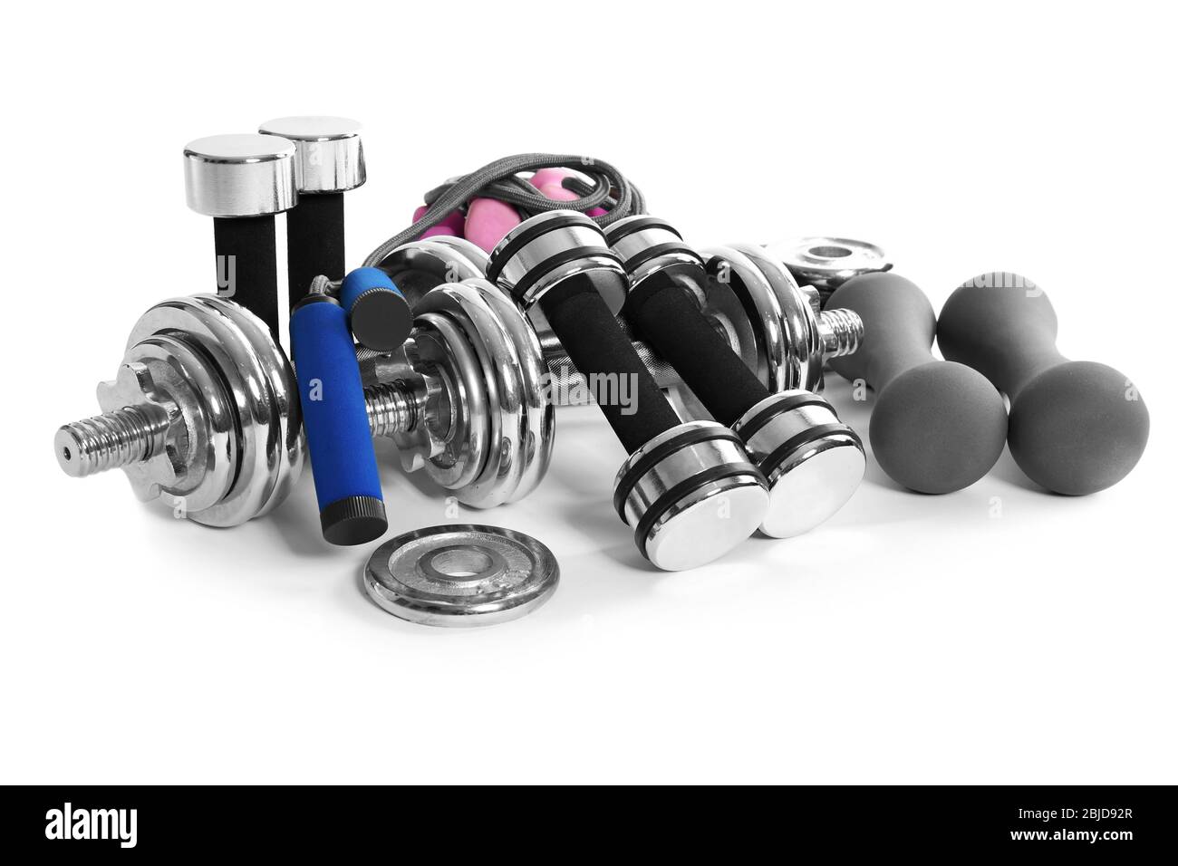 Set of sports equipment for bodybuilding, on white background Stock ...