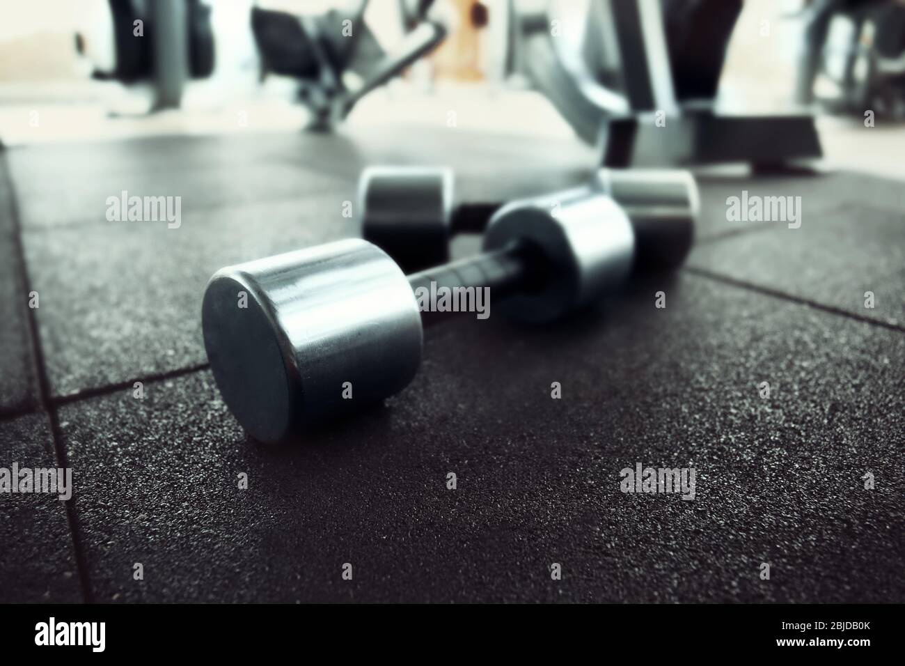 Pair of dumbbells on floor in gym Stock Photo - Alamy