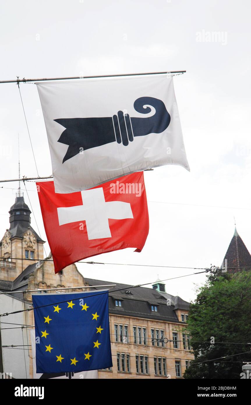 Basel, Switzerland, Flags of Europe, Switzerland and Town Flag of Basel ...