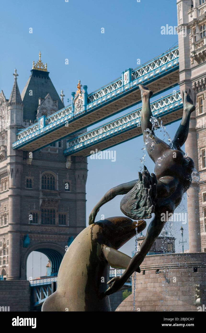 Sculpture of a 'girl with a dolphin' by David Wynne on the north bank ...