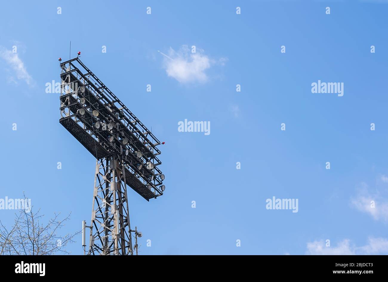 view of the tower for lighting stadiums, sports and concert areas, with ...