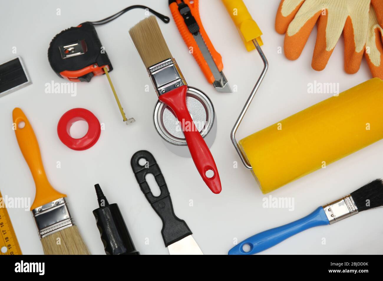 Set of professional decorator equipment on white background Stock Photo ...