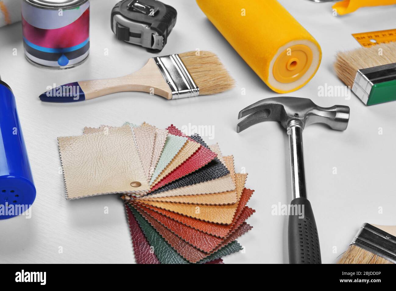 Set of professional decorator equipment on white background Stock Photo ...