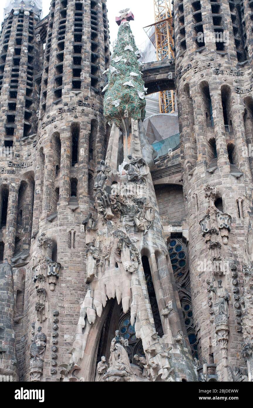 Barcelona, Spain - September 22, 2014: Detail view of Facade of Sagrada ...