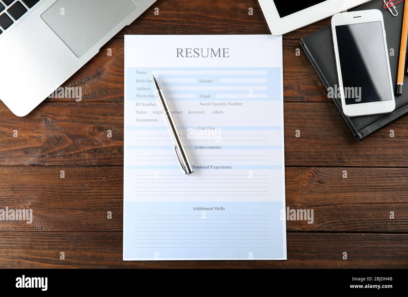 Resume top view hi-res stock photography and images - Alamy
