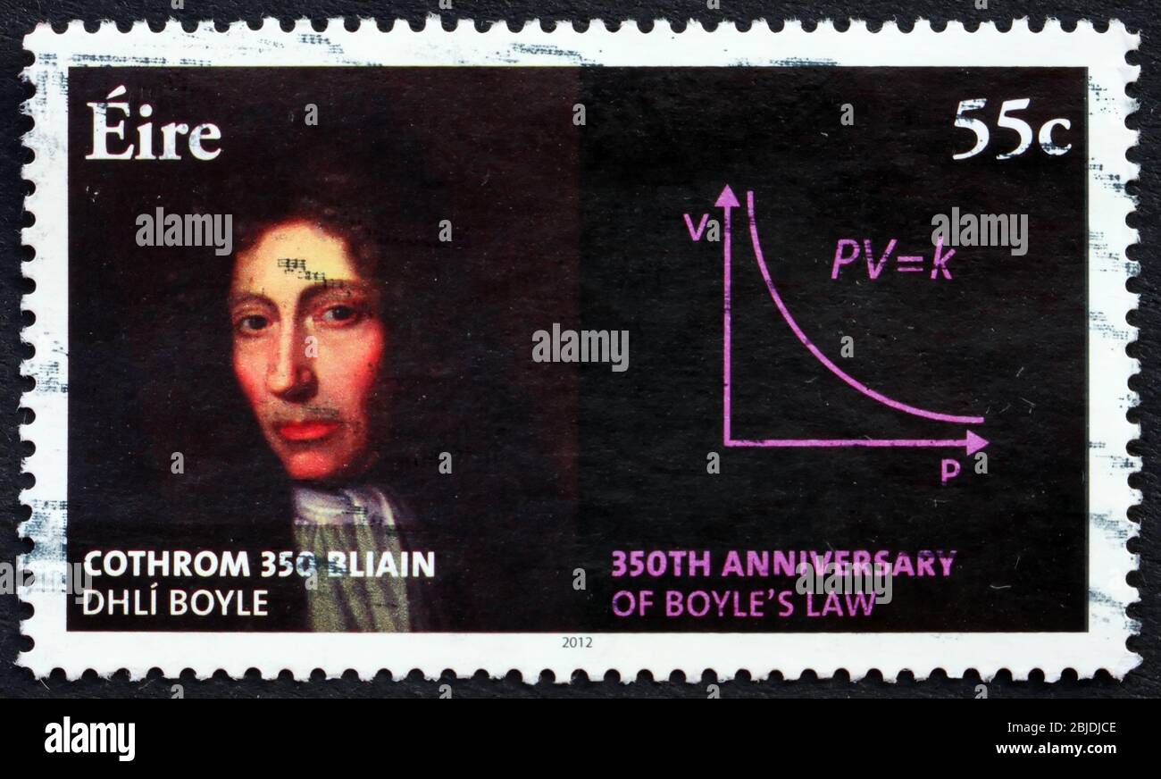 IRELAND - CIRCA 2012: a stamp printed in Ireland shows Robert Boyle ...