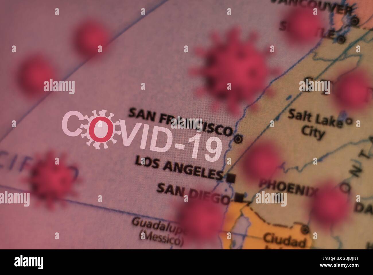 Covid-19 outbreak or new Coronavirus, 2019-nCoV, virus on a map of USA ...