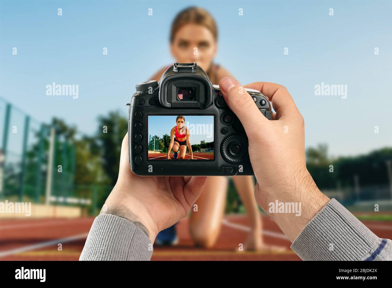 Runner sprinting towards success on run path running athletic track ...