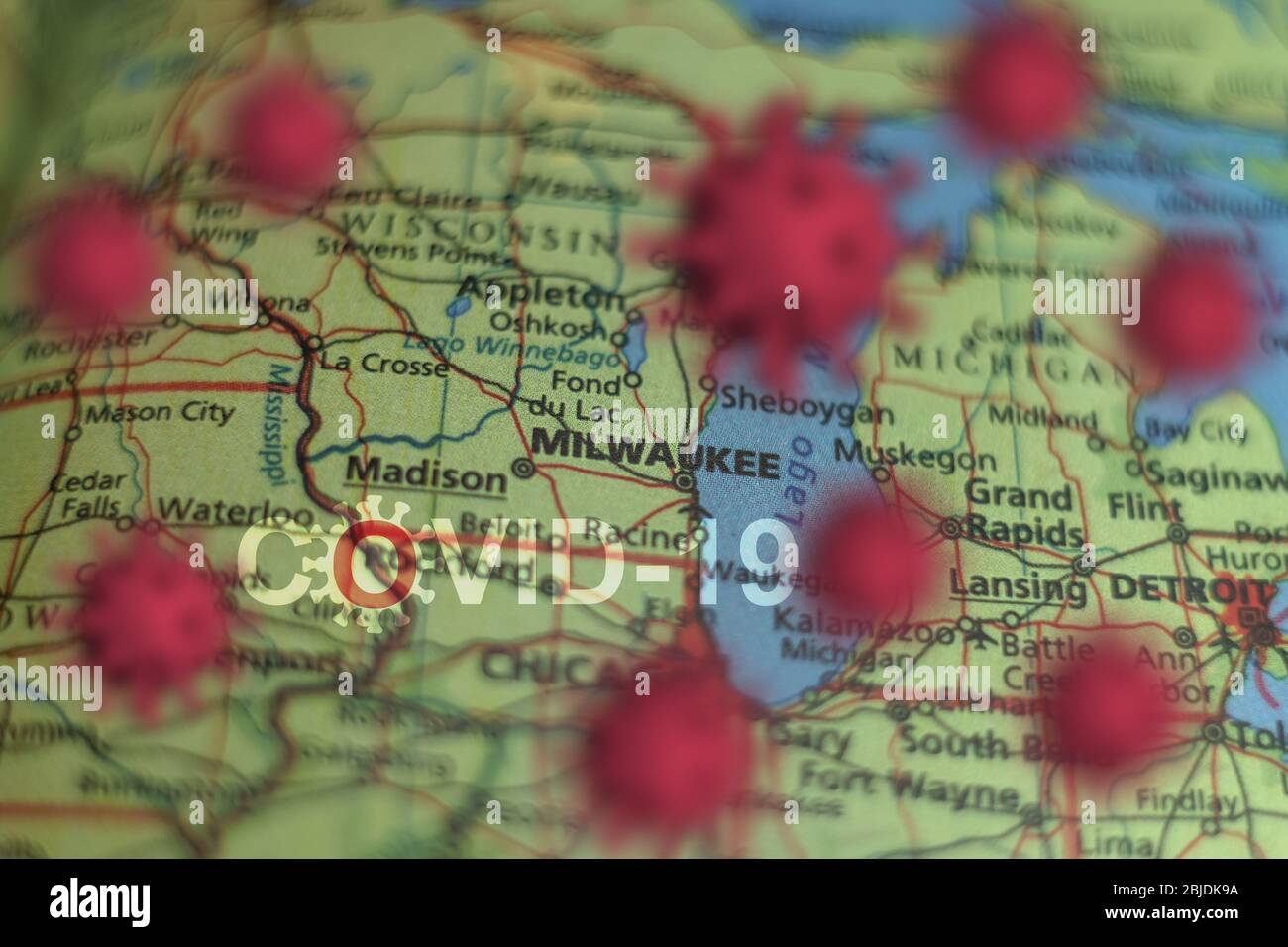 Covid-19 outbreak or new Coronavirus, 2019-nCoV, virus on a map of USA ...