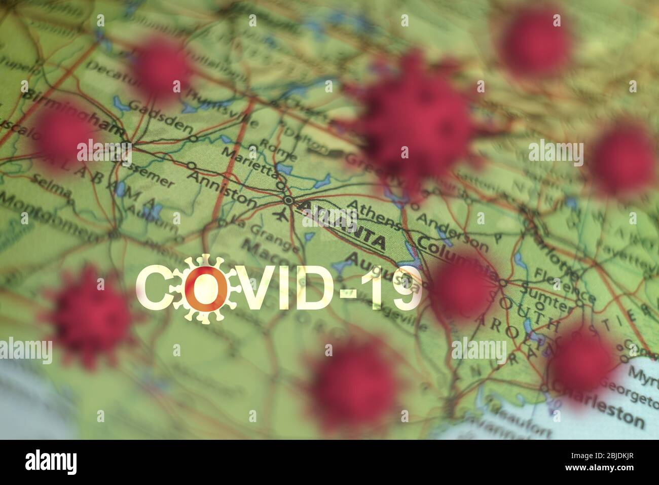 Covid-19 outbreak or new Coronavirus, 2019-nCoV, virus on a map of USA ...