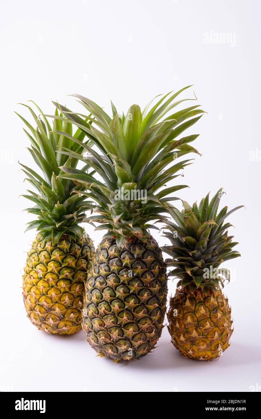 Ripe Pineapples Of Different Sizes Against White Background Stock Photo ...