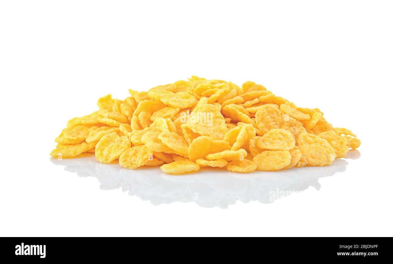 Cornflakes on white background Stock Photo - Alamy