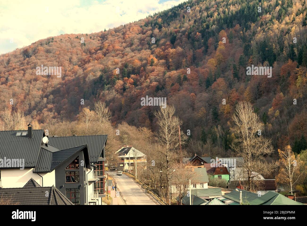 Beautiful mountain landscape with small village Stock Photo - Alamy