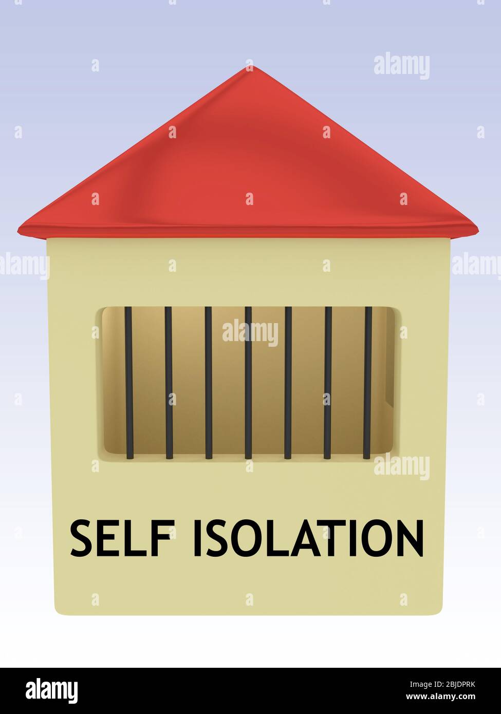 3D illustration of SELF ISOLATION title on a house, isolated over blue ...