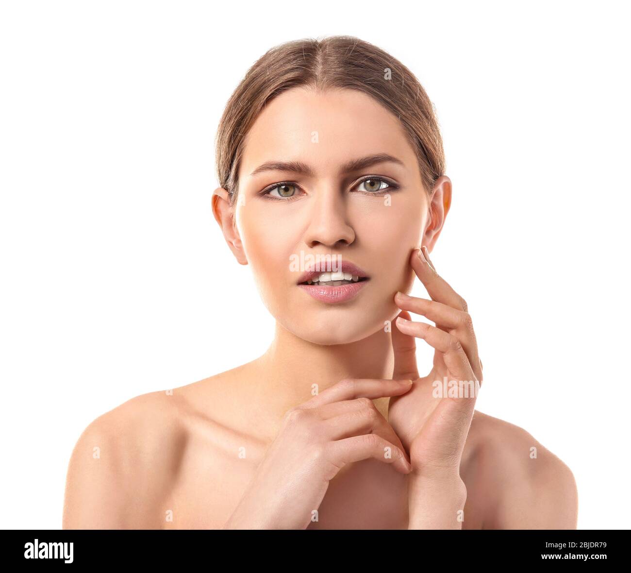 Beautiful young woman on white background Stock Photo - Alamy