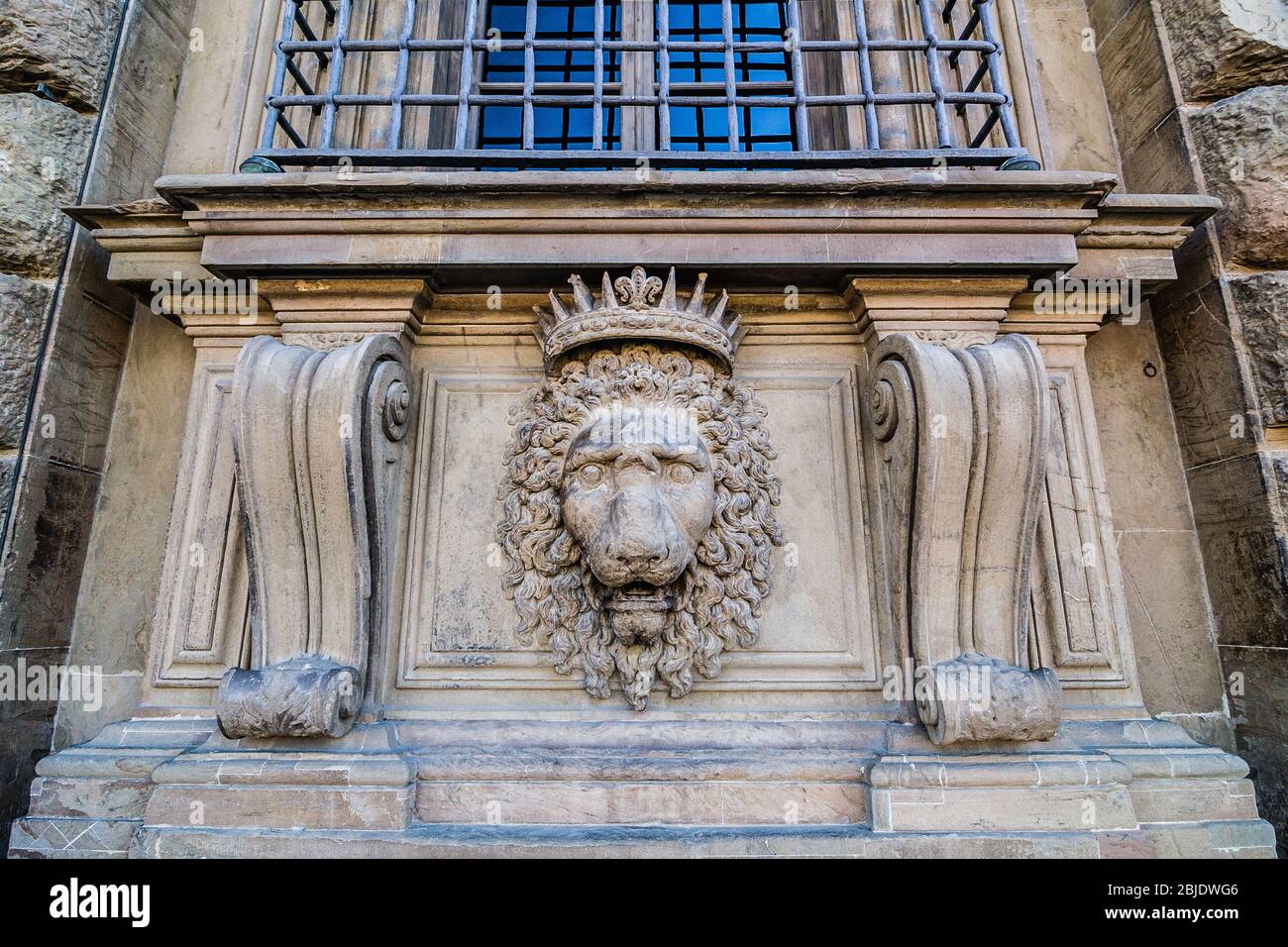 Lion head relief on the facade of Pitti Palace, Florence, Tuscany ...
