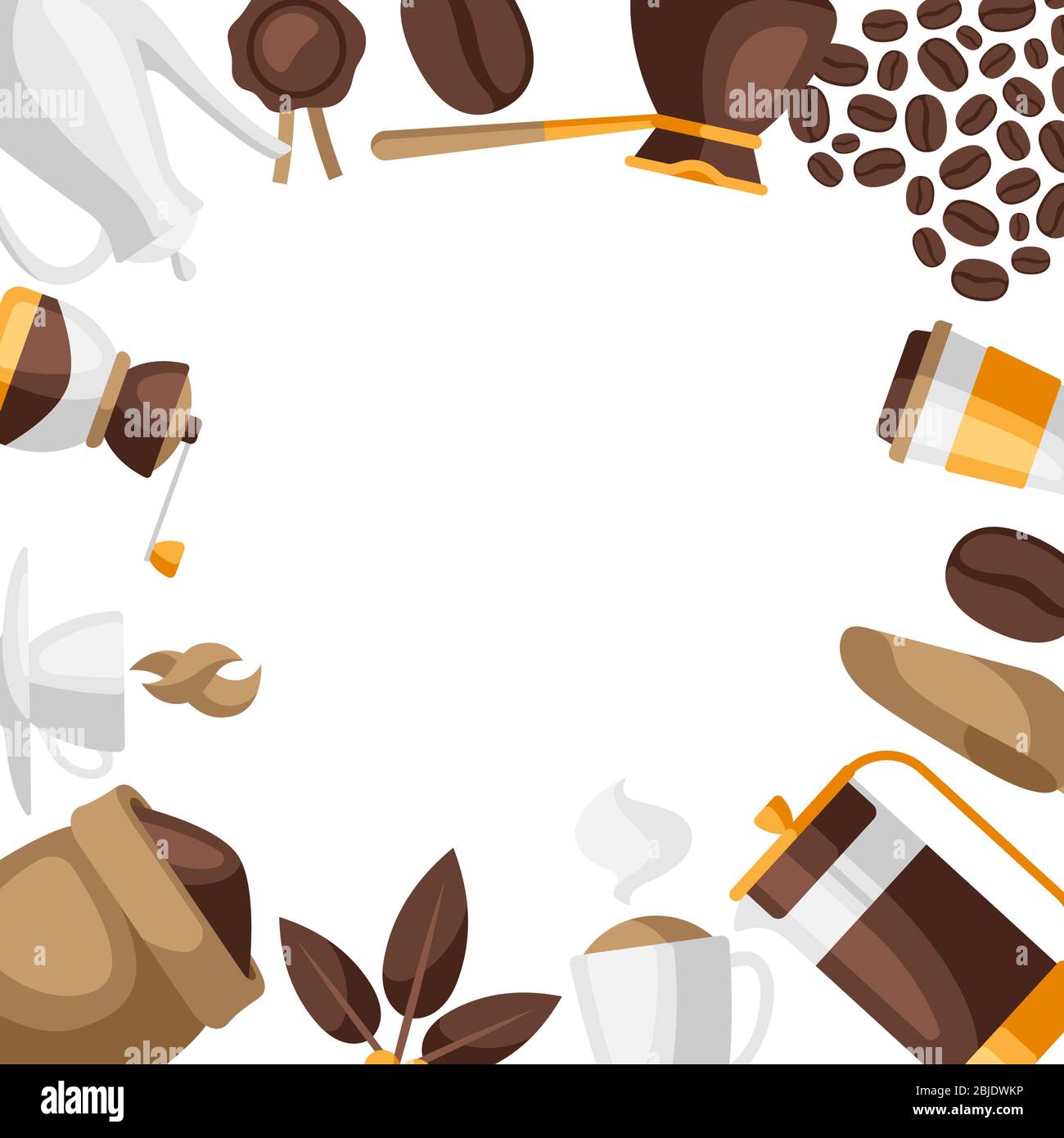 Background with coffee icons. Food illustration of beverage items Stock ...