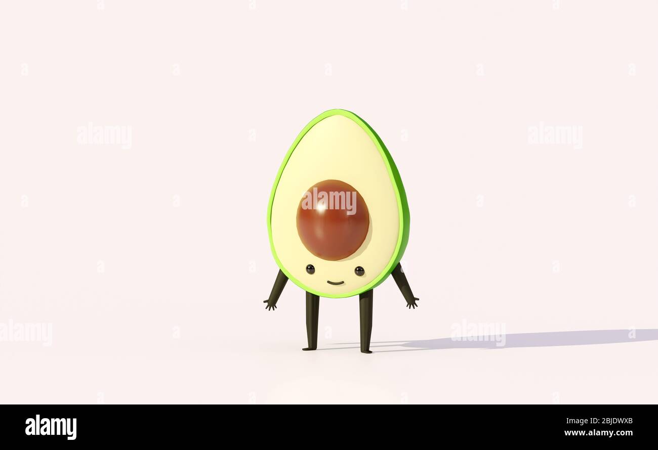 Avocado fruit cute cartoon character ,3d illustration render Stock ...
