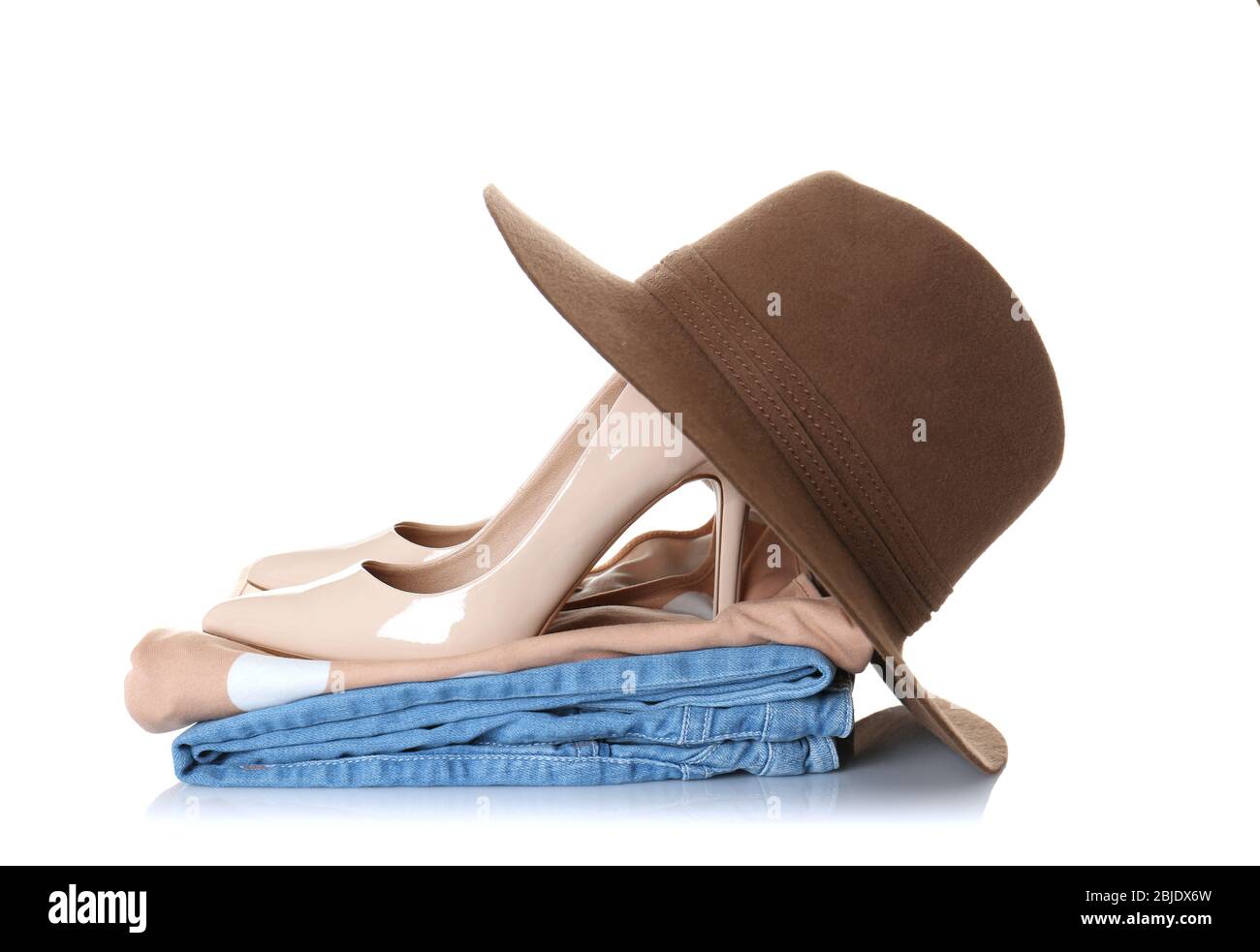 Clothes set on white background Stock Photo - Alamy