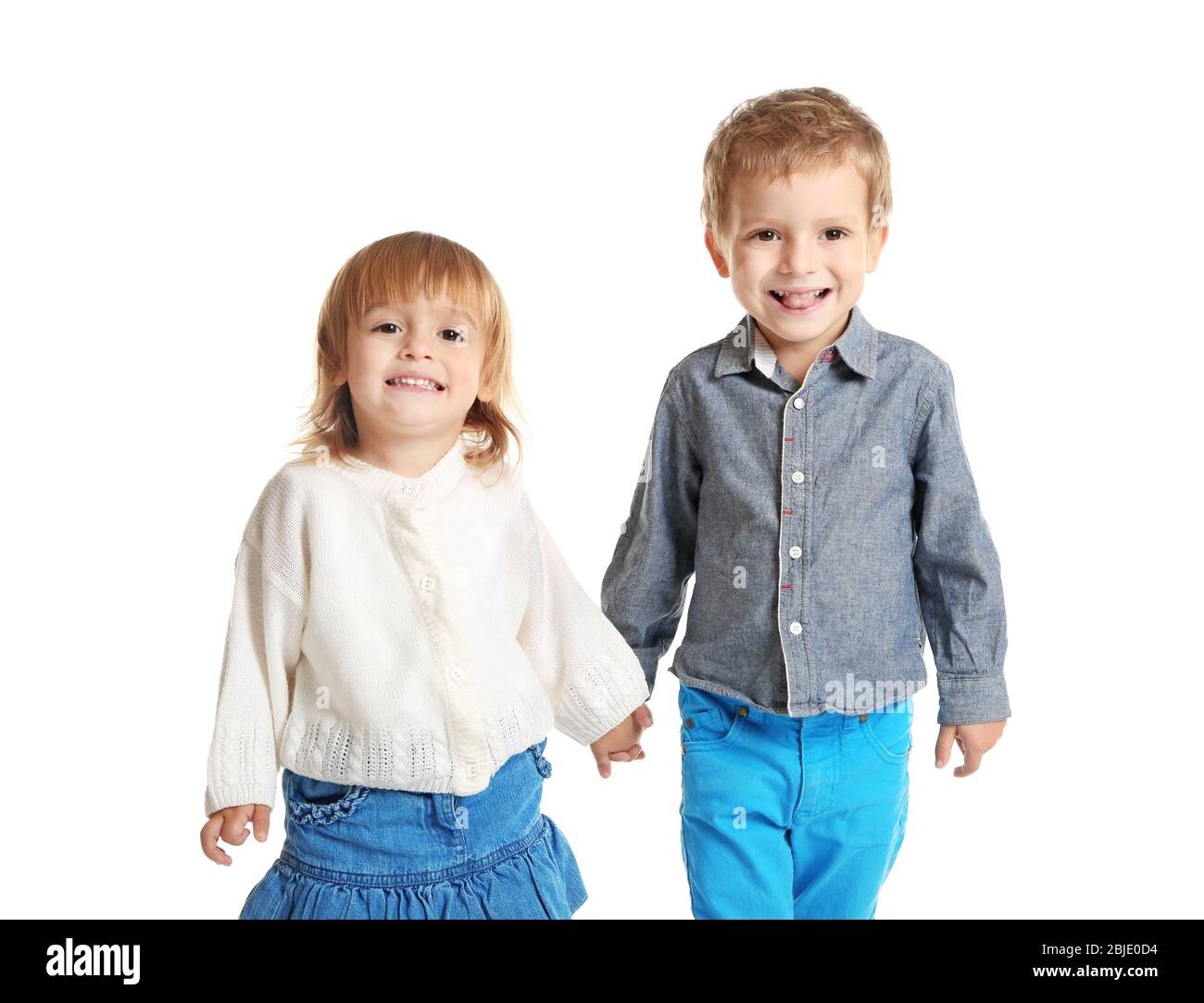 Cute little children on white background Stock Photo - Alamy