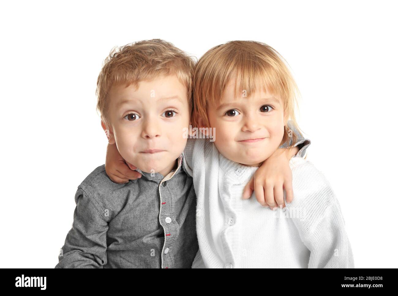 Cute little children on white background Stock Photo - Alamy
