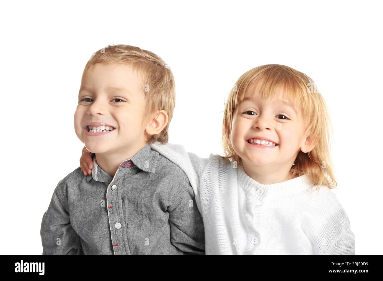 Cute little children on white background Stock Photo - Alamy