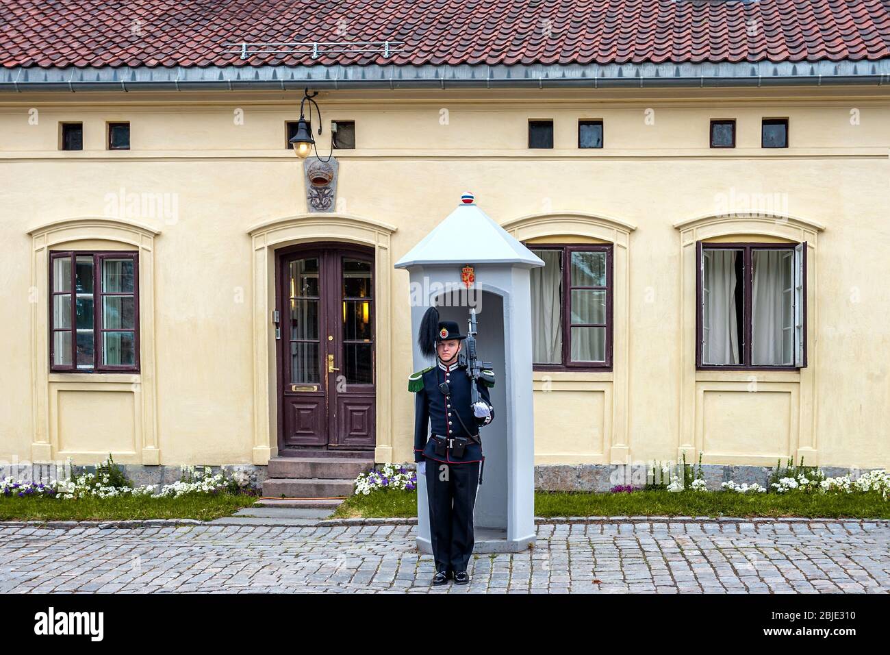 Oslo, Norway-July 27, 2013: Sentry on duty. A soldier of the Norwegian ...