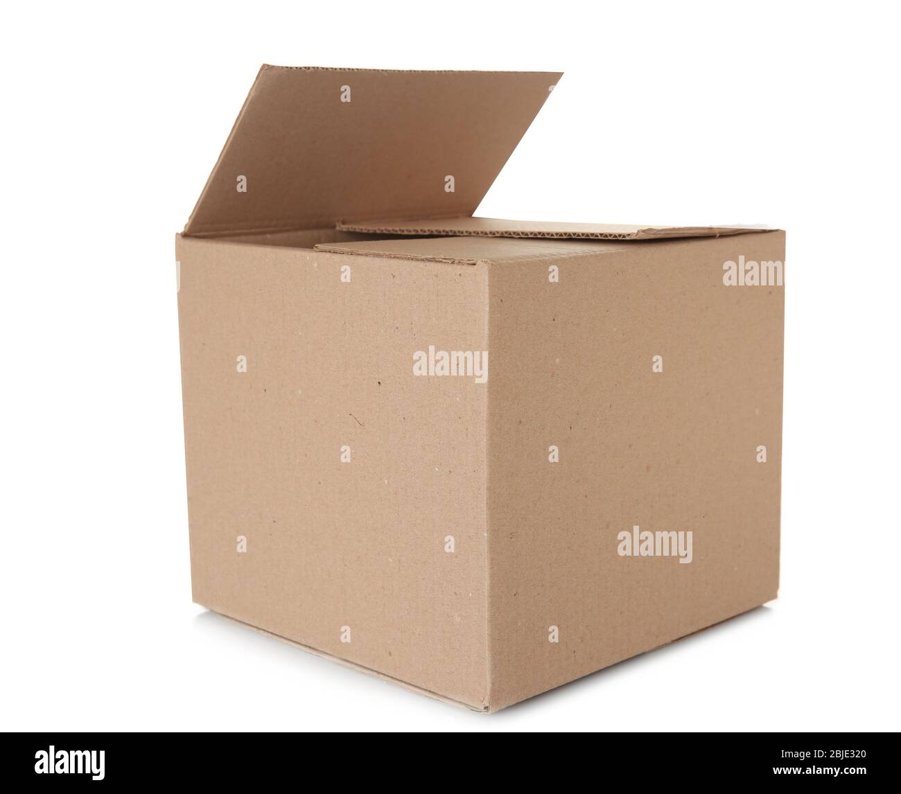 Open cardboard box on white background Stock Photo - Alamy