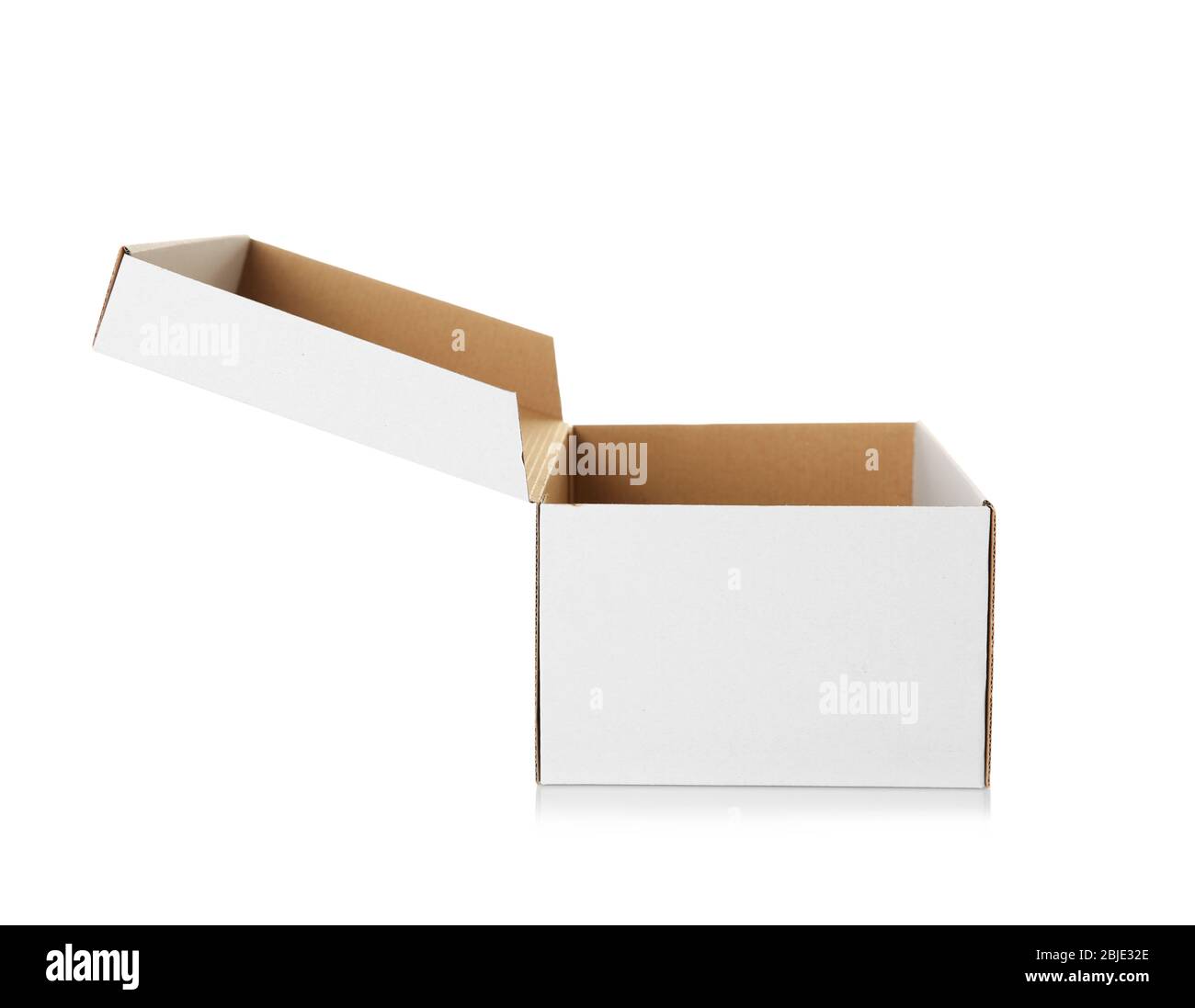 Open cardboard box on white background Stock Photo - Alamy