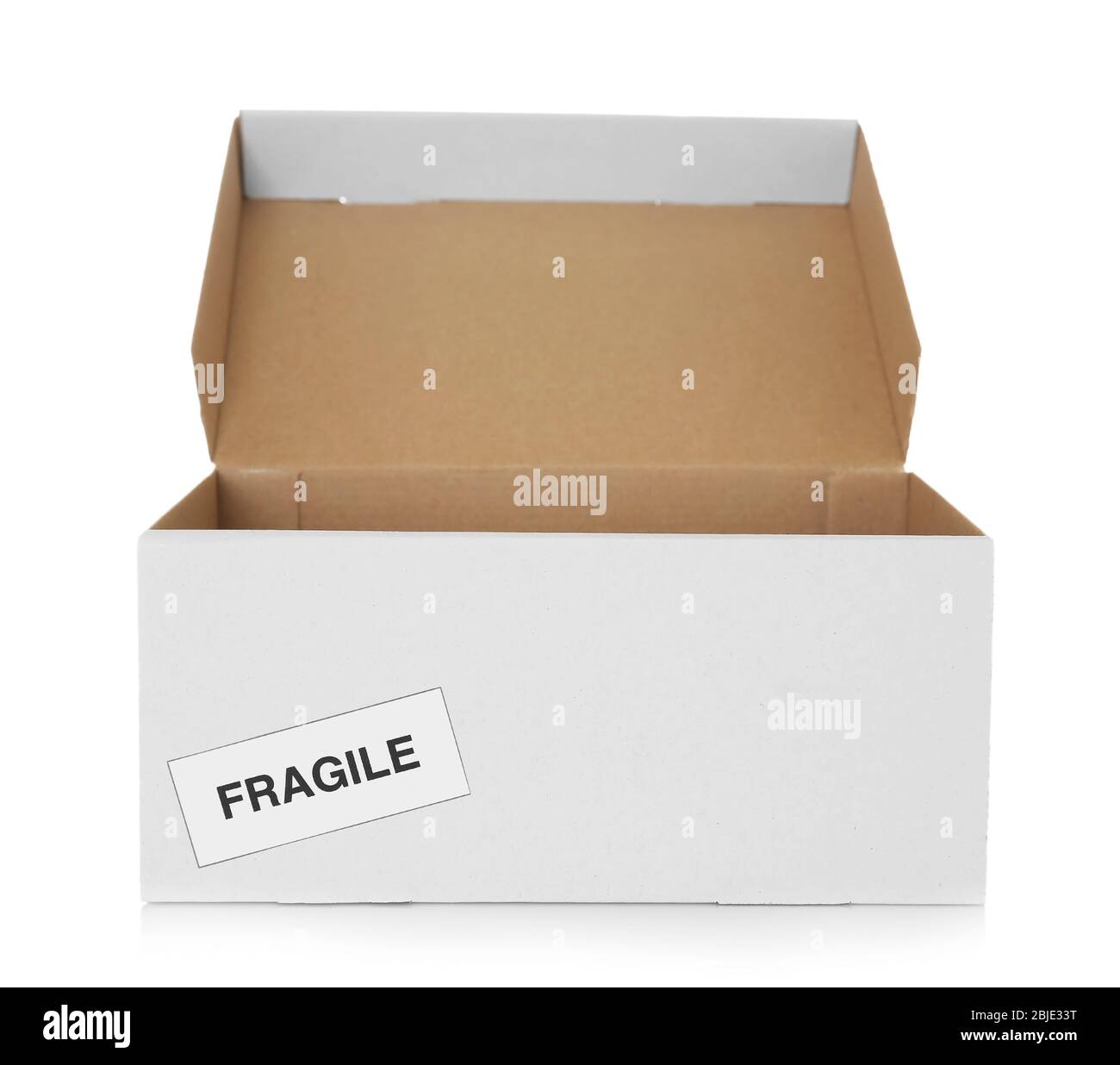 Open cardboard box on white background Stock Photo - Alamy