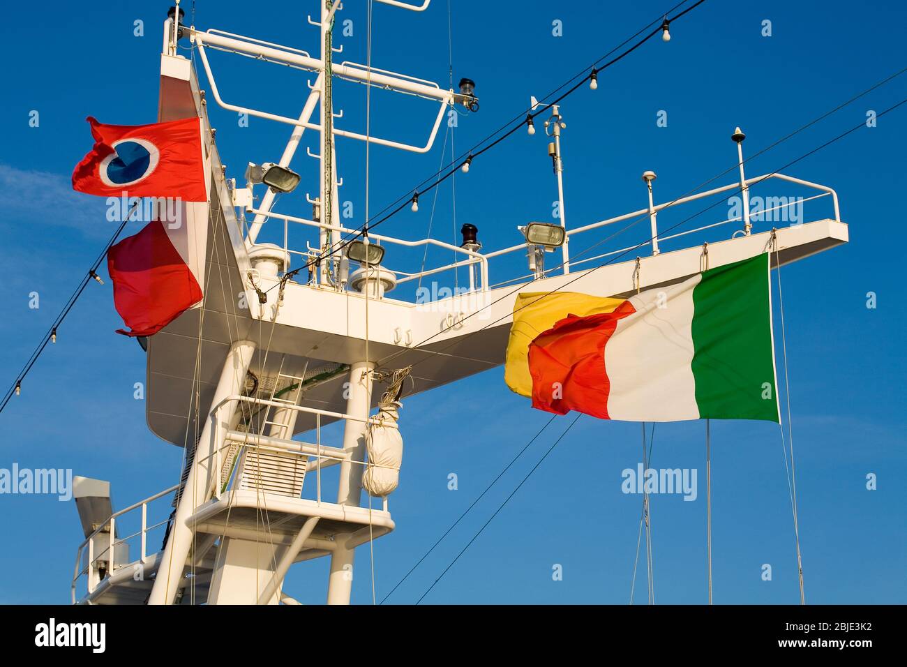 Italian flag on cruise ship, Port of Messina, Sicily, Italy Stock Photo ...