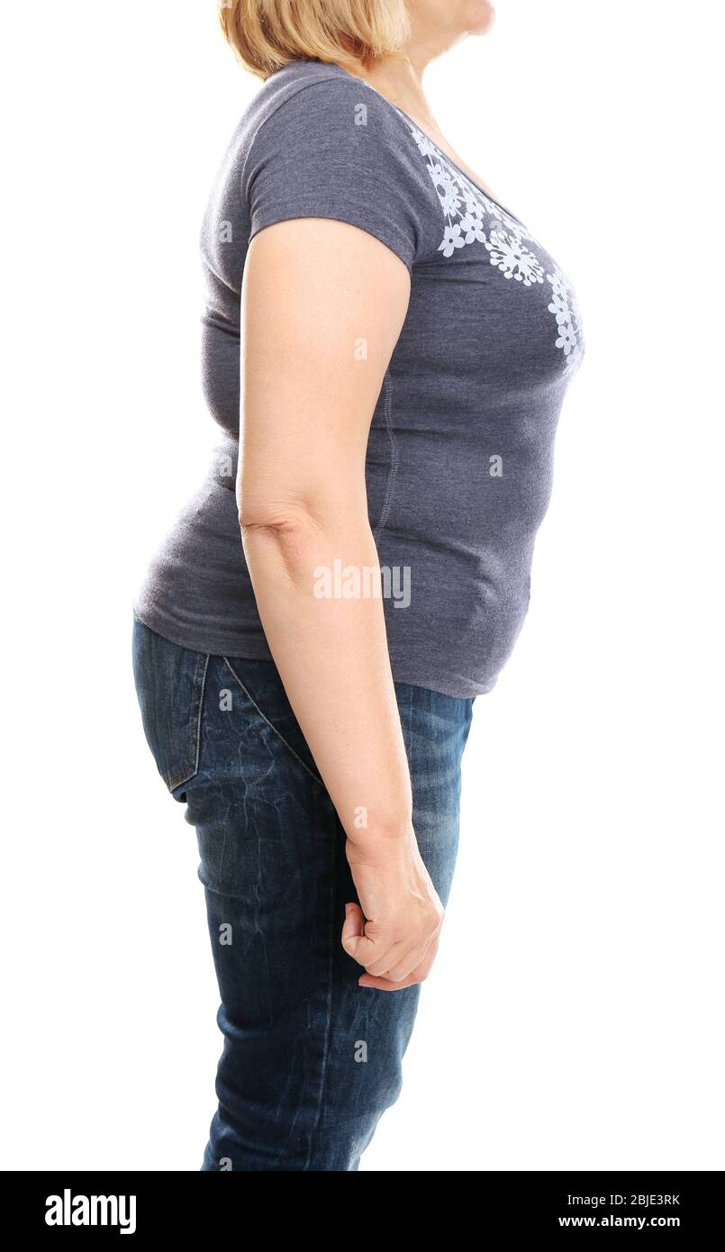 Stout adult woman on white background Stock Photo - Alamy