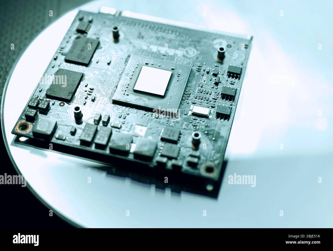 Selective focus on microprocessor on pc motherboard. Circuit Board with ...