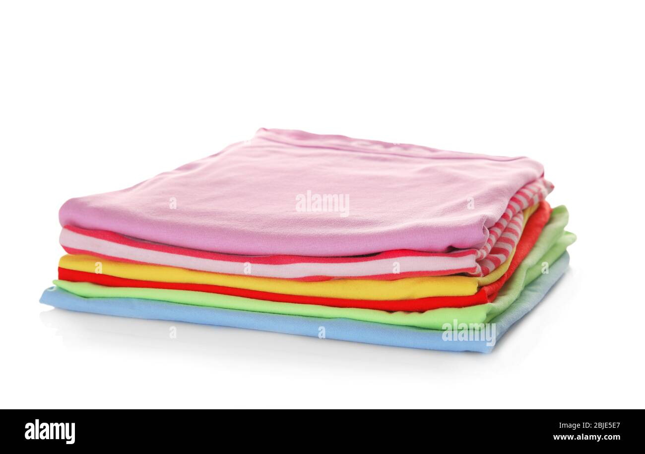 Stack of colorful clothes on white background, closeup Stock Photo - Alamy