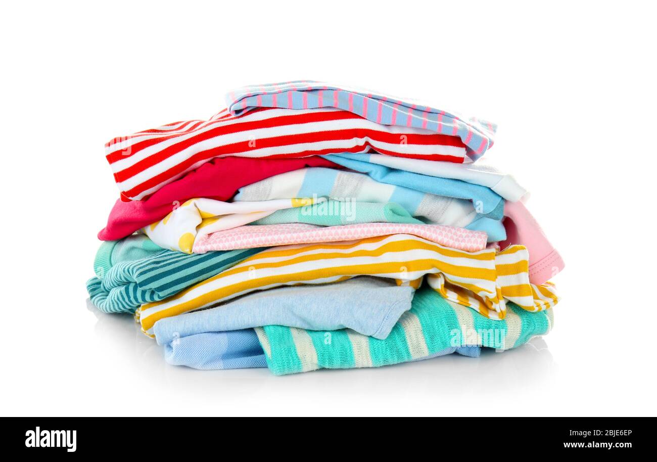 Pile of clothes on white background Stock Photo - Alamy