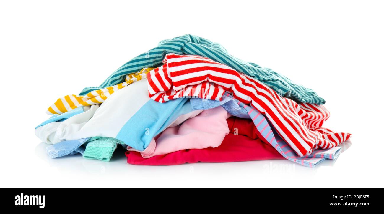 Pile of clothes on white background Stock Photo - Alamy