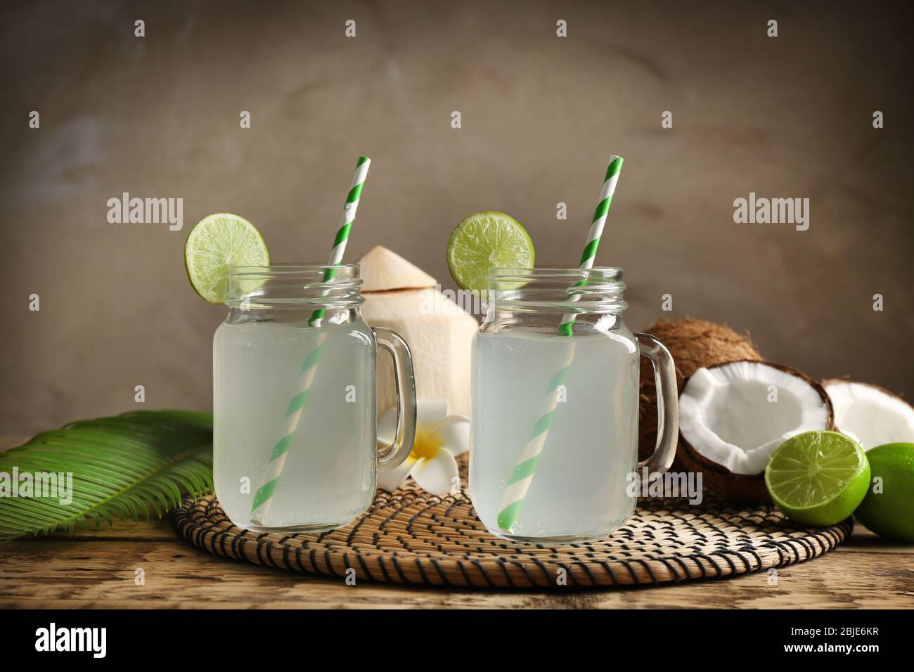 Two fresh coconut straw on hi-res stock photography and images - Alamy