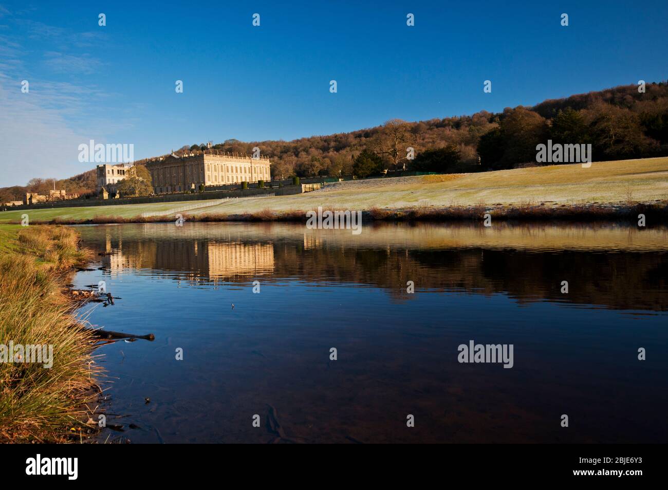Chatsworth House and the River Derwent in the Peak District National ...