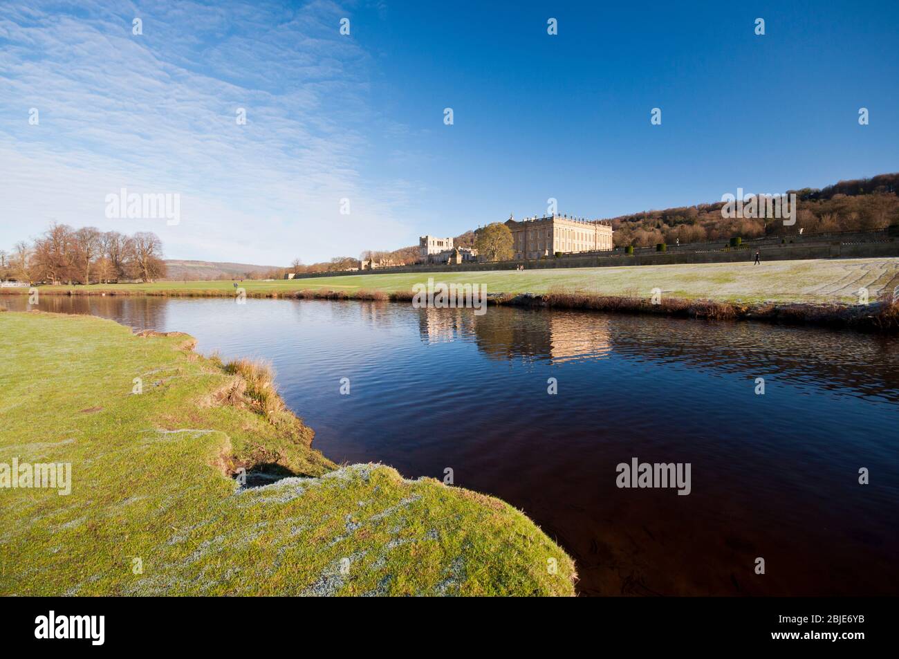 Chatsworth House and the River Derwent in the Peak District National ...